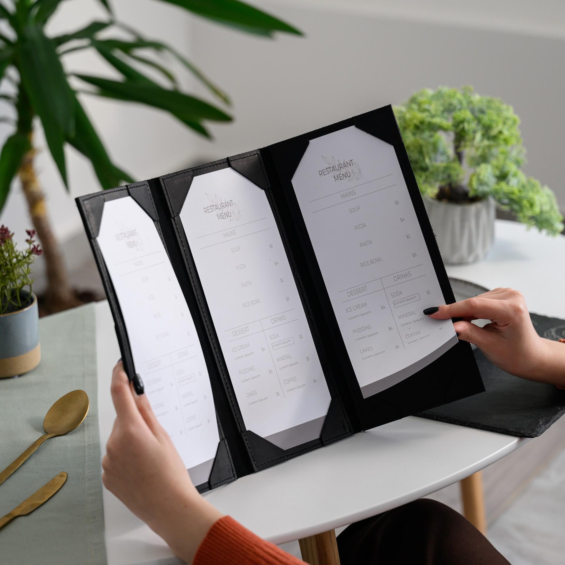 Leather Trifold Menu Holder: Compact Restaurant Menu Cover - Etsy