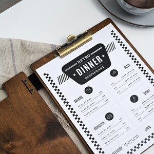 Hardcover Menu Clipboard With Brass Binder, Engraved Wooden Menu Holder ...