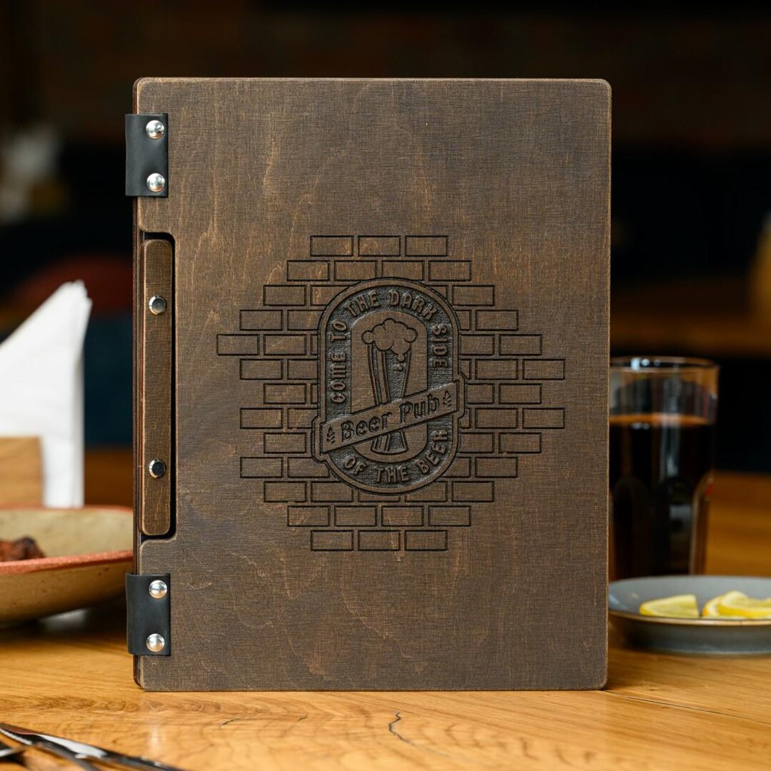 Hardcover Menu Holder for Changeable Sheets, Engraved Wooden Menu ...