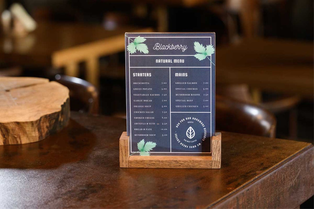 Acrylic Table Stand Menu Holder for A5, Wooden Table Sign, Black Oak ...