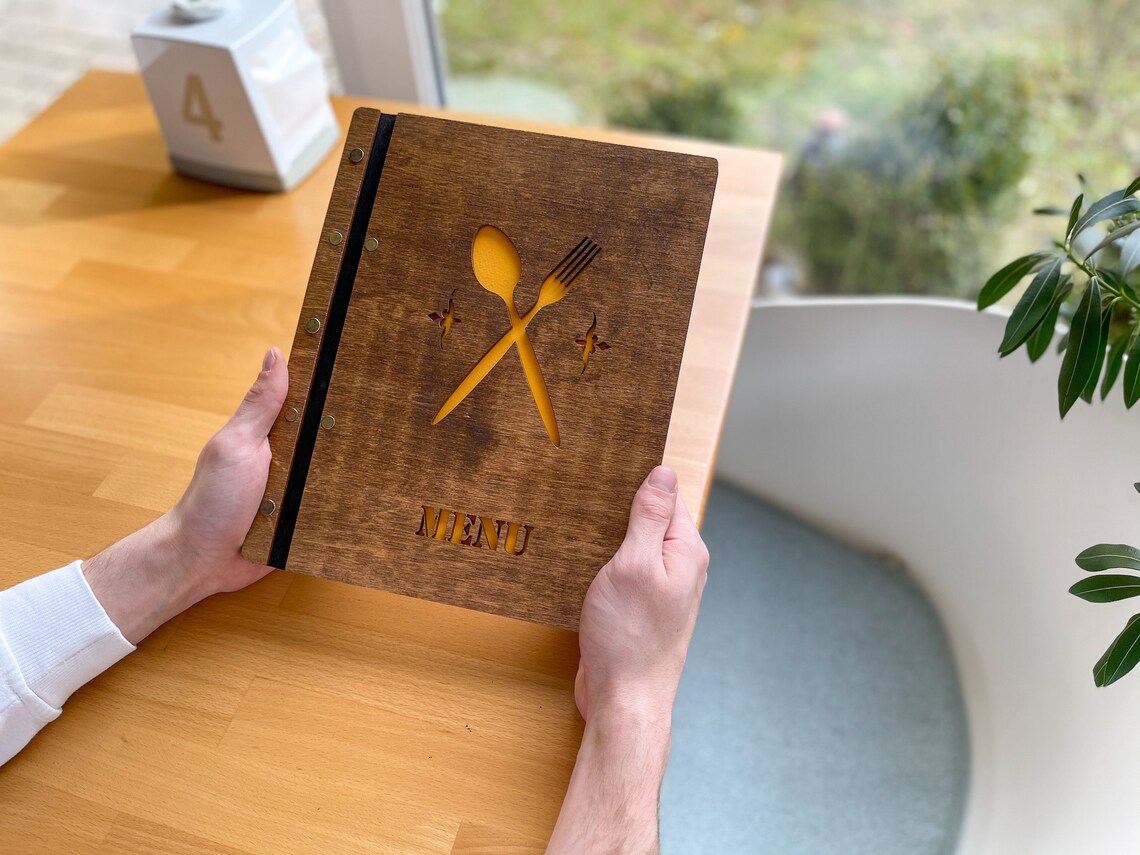 Customized Wooden Menu Folder With Cut Out Menu Holder - Etsy
