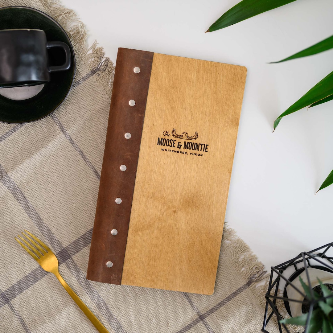 Wooden Menu Folder for Wine List Fastened on Leather Strap ...