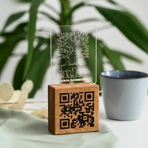 Illuminated Acrylic QR Code Plate, Restaurant QR Code on Oaken Stand ...