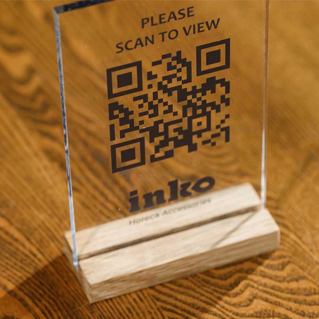 Personalized QR Code Display With Oak Base, Custom Acrylic Sign - Etsy