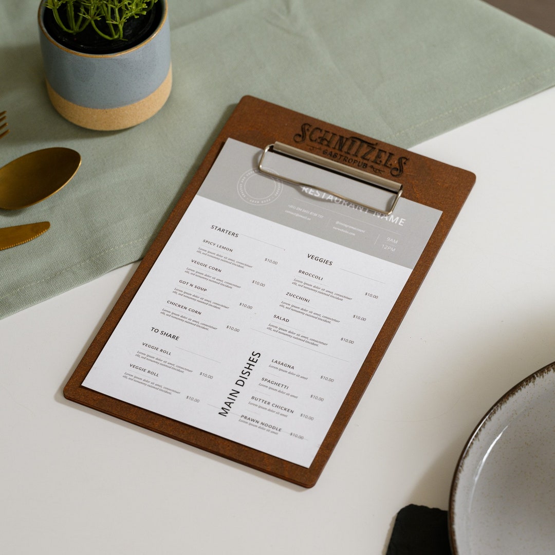 Bar Menu Board, Wooden Clipboard Menu Holder, Customizable Menu Cover ...