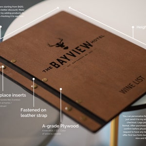 Restaurant Wooden Menu Folder Fastened on Leather Strap, Engraved Menu ...