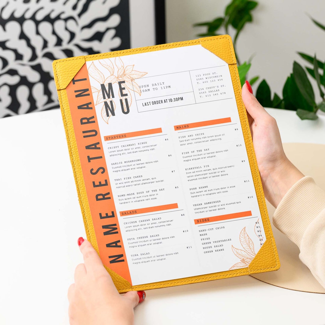 Leather Menu Card Holder With Personalization, Custom Menu Cover for ...