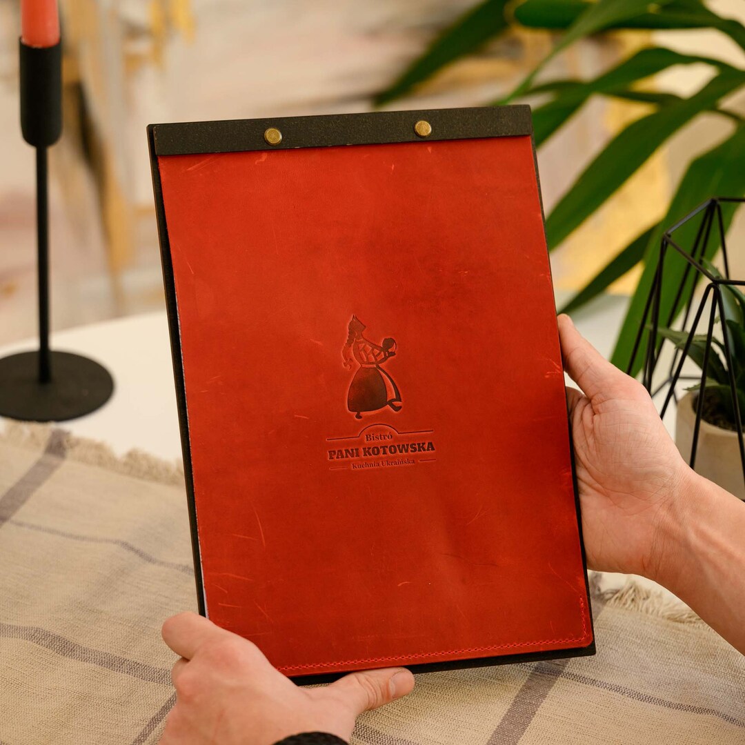 Personalized Leather Menu Cover, Restaurant Menu Board, Embossed Logo ...