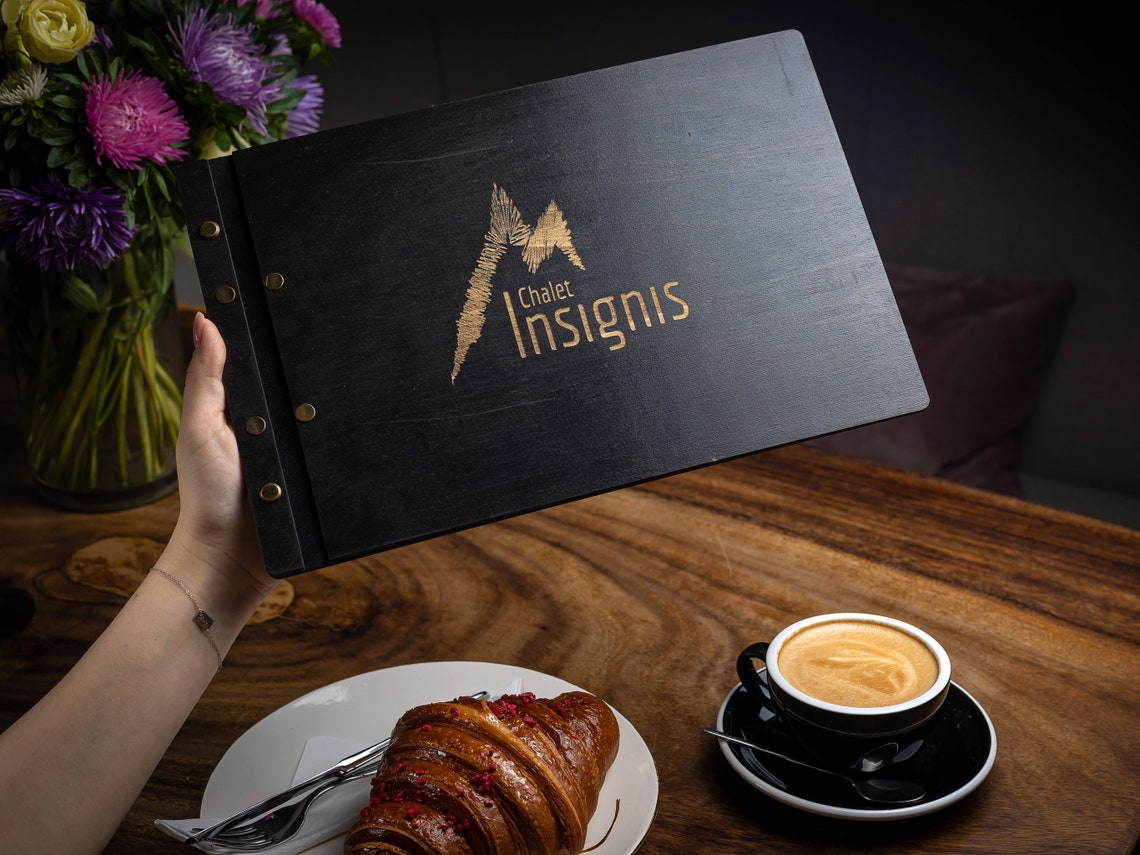 Landscape Menu Folder Fastened on Leather Strap Wooden Menu - Etsy