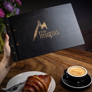 Landscape Menu Folder Fastened on Leather Strap Wooden Menu - Etsy