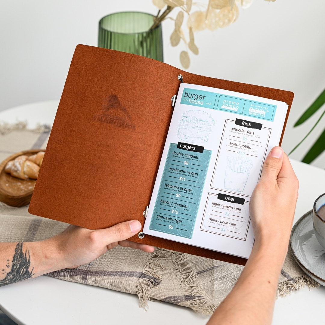 Leather Menu Folder A4/A5, Menu Holder With Embosing, Restaurant Menu ...