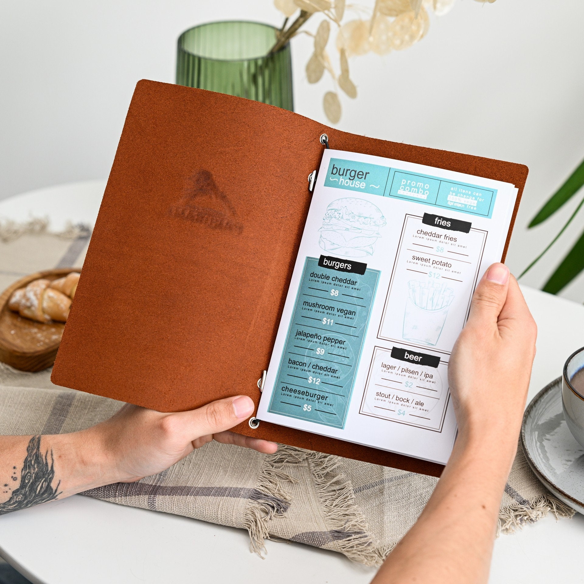 Leather Menu Folder A4/A5, Menu Holder With Embossing, Restaurant Menu ...