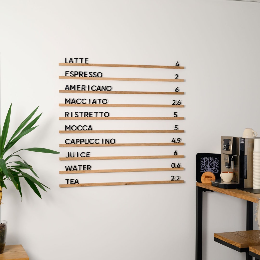 Menu Board, Oak Menu Board, Wall Menu, Changeable Letter Board, Cafe ...