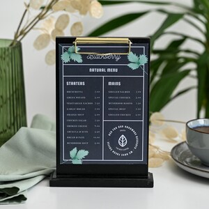 Table Stand Menu Holder With Binder for A5/A4 Sheets, Wooden Table Sign ...