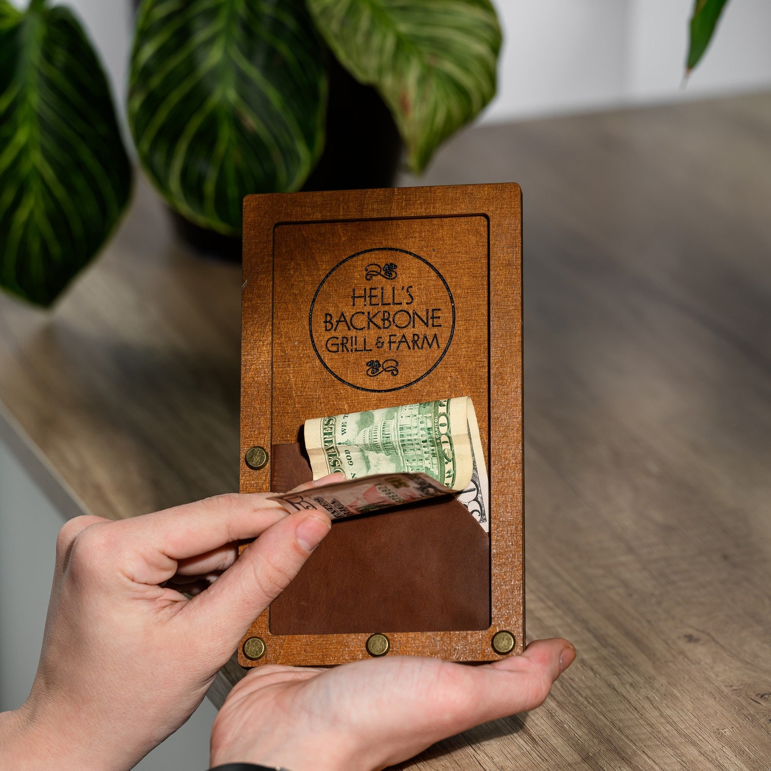Custom Engraved Bill Presenter, Cafe Check Holder, Plywood & Leather - Etsy