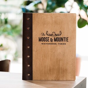 Wooden Menu Folder Fastened on Leather Strap, Personalized Menu Holder ...