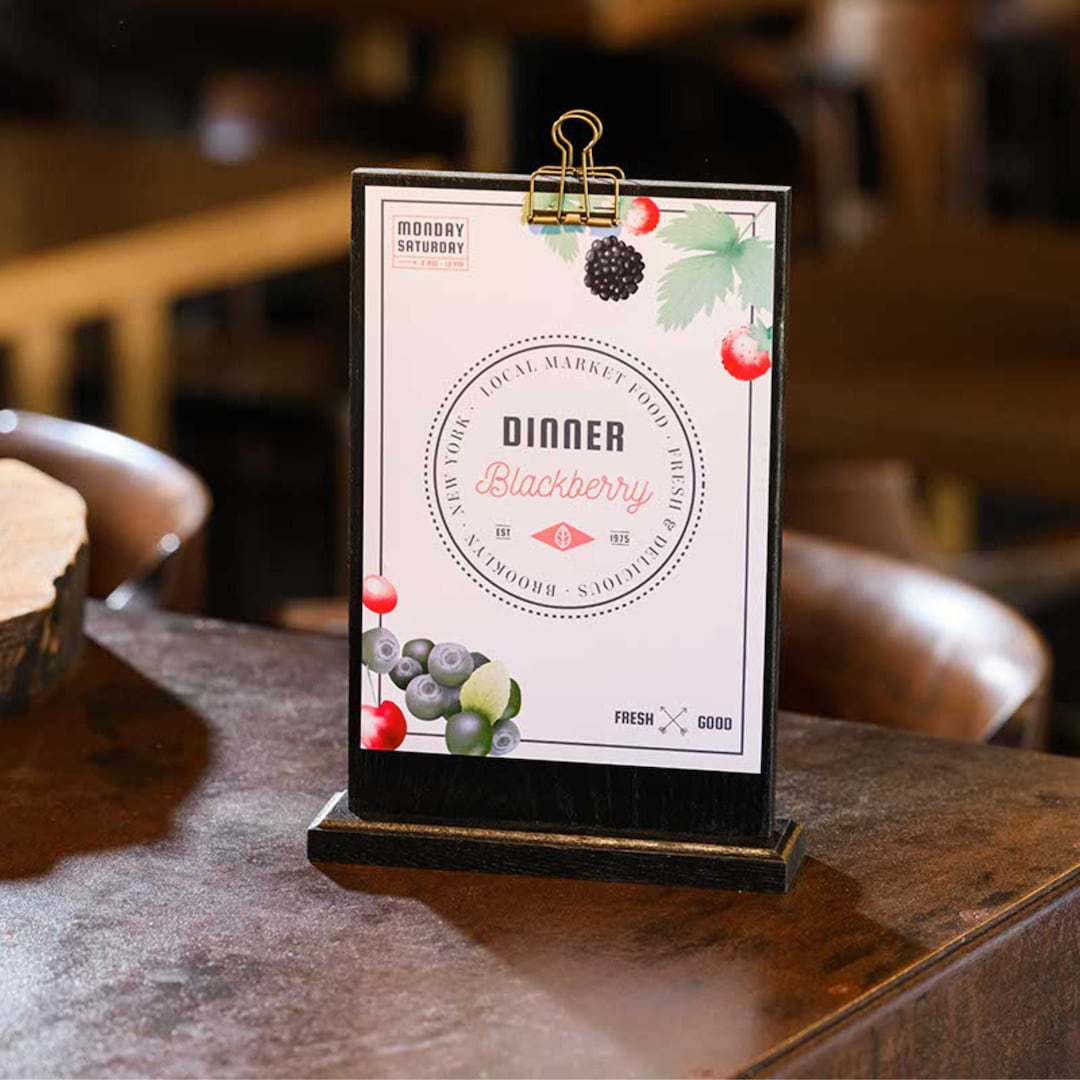 Table Stand Menu Holder With Brass Clip, Wooden Table Clipboard, Black ...