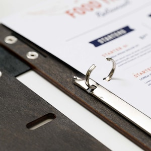 Wooden Menu Folder With Ring Binder Mechanism, Engraved Menu Holder ...