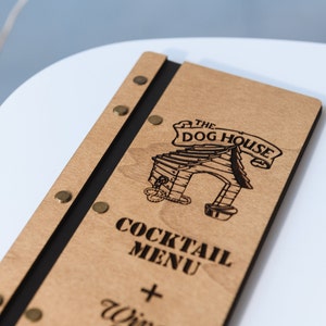 Wooden Menu Folder for Wine List Fastened on Leather Strap, Menu Holder ...