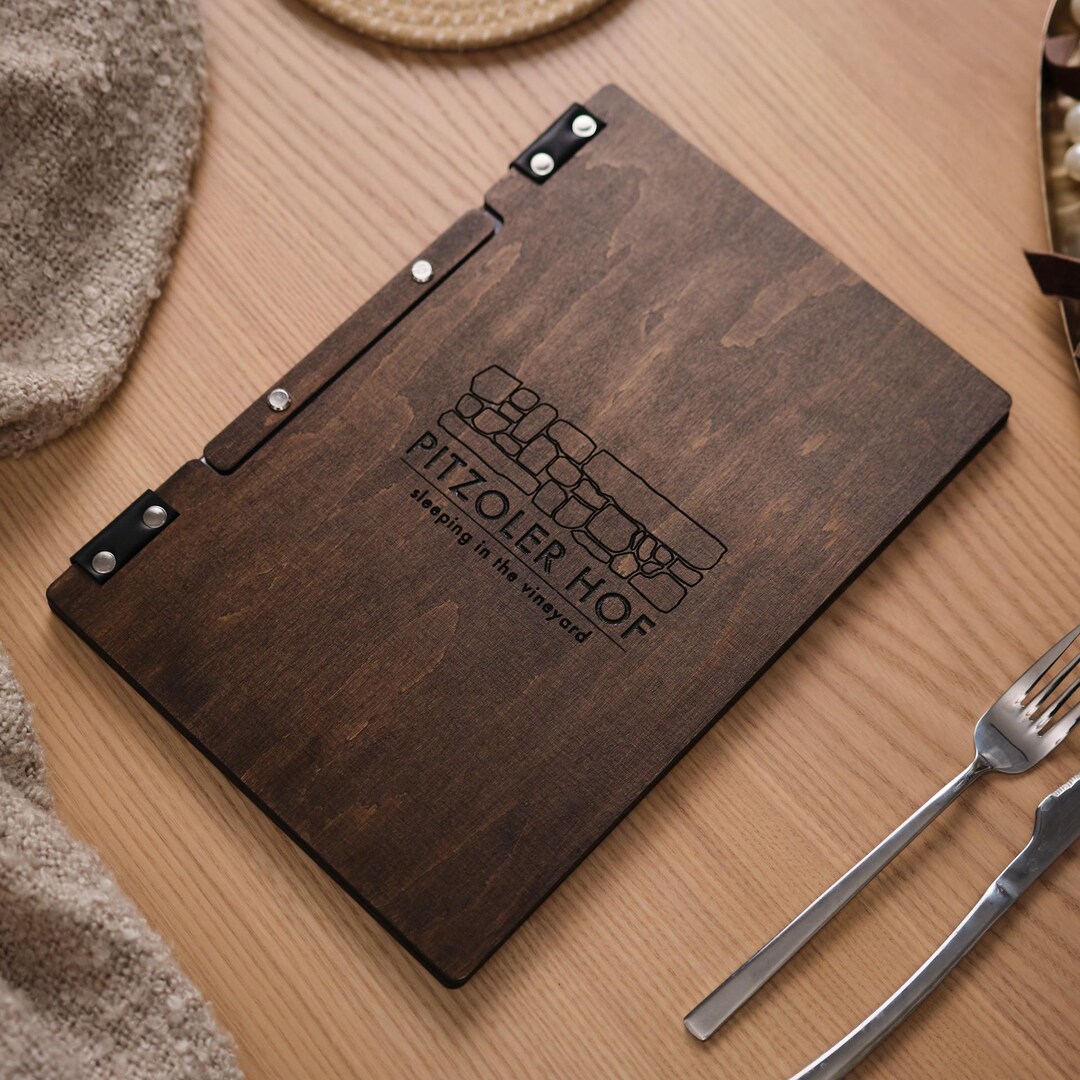 Hardcover Menu Holder for Changeable Sheets, Engraved Wooden Menu ...