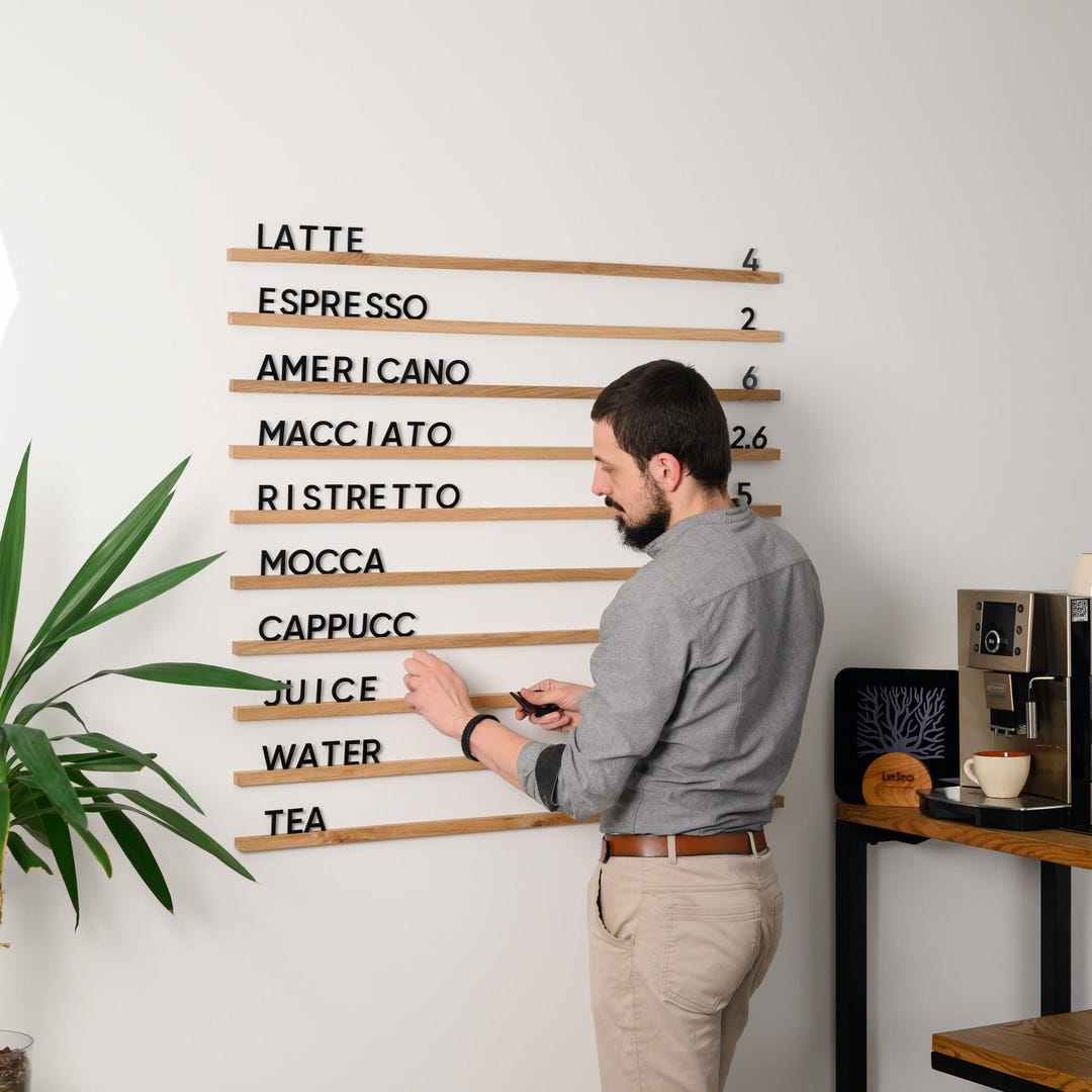 Wall Menu Board, Oak Menu Board, Changeable Letter Board, Cafe Menu ...