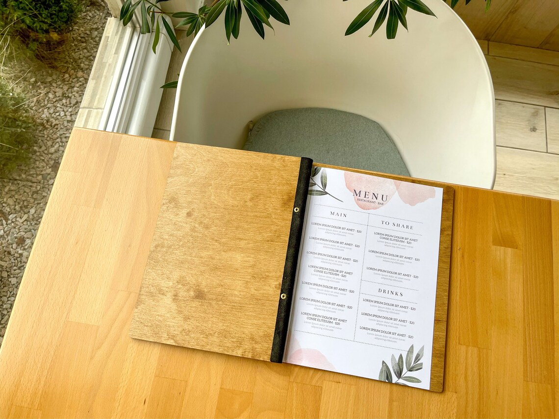 Wooden Menu Folder Fastened on Leather Strap Engraved Menu - Etsy