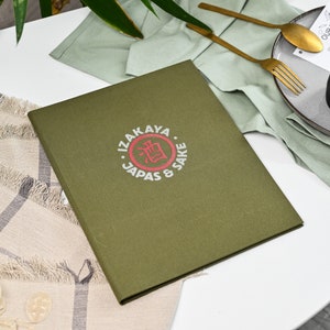 Olive Fabric Menu Folder With Logo: Custom Cafe & Bar Menu Folio - Etsy