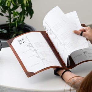 Hard Cover Menu Holder With Binder, Leather Menu Cover A4, Menu Holder ...