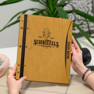 Wooden Menu Folder With Curved Cover, Menu Holder, Restaurant Menu ...
