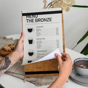 Wooden Menu Board With Elastic Band Fixing, Engraved Menu Holder, Drink ...