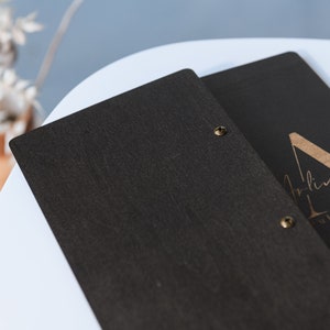 Wooden Menu Folder for Wine List Fastened on Leather Strap, Menu Holder ...