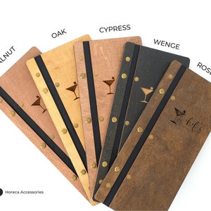 Wooden Menu Folder for Wine List Fastened on Leather Strap, Menu Holder ...