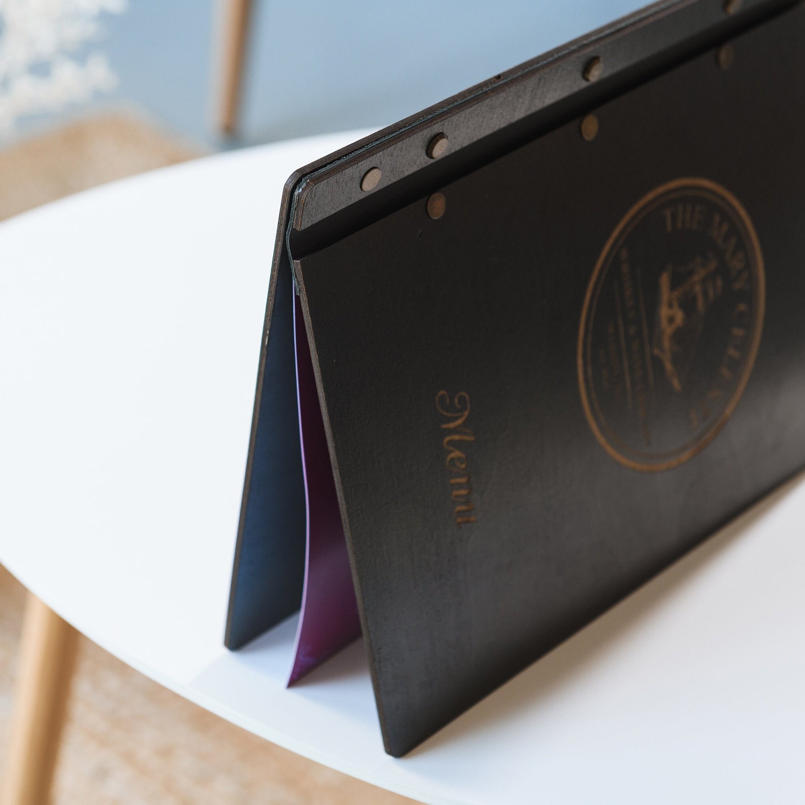 Wooden Menu Folder Fastened on Leather Strap, Engraved Menu Holder ...