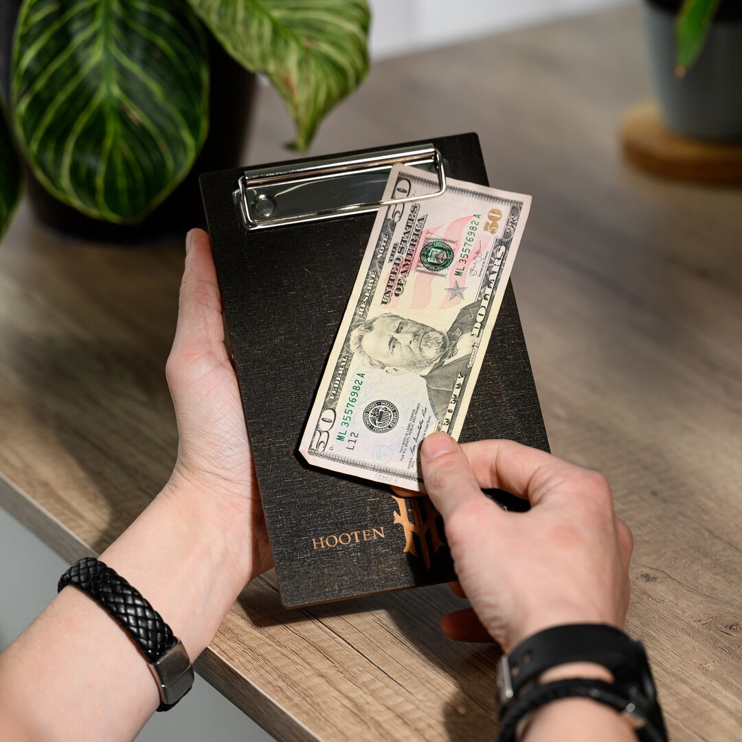 Wooden Check Presenter With Metal Binder, Plywood Bill Holder, Server ...