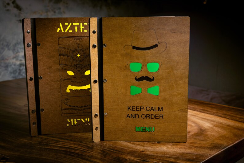 Customized Wooden Menu Folder With Cut Out Menu Holder - Etsy