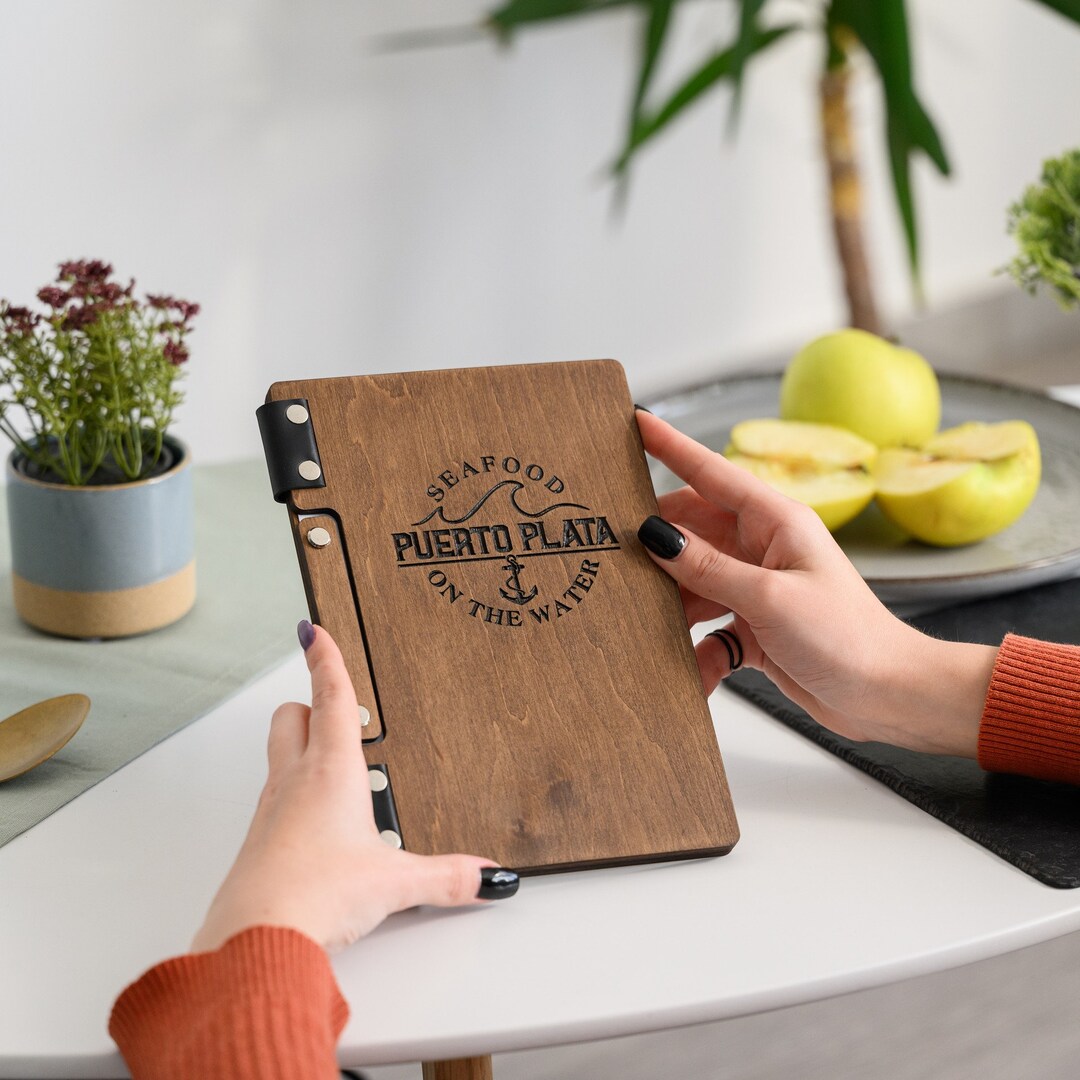 Menu Holder for Changeable Sheets, Engraved Wooden Menu Holder, Drink ...