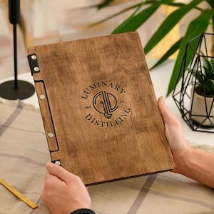 Hardcover Menu Holder for Changeable Sheets, Engraved Wooden Menu ...