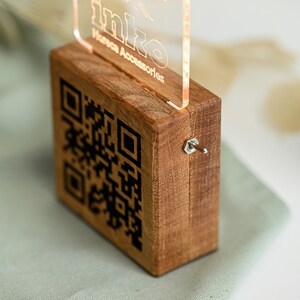 Illuminated Acrylic QR Code Plate, Restaurant QR Code on Oaken Stand ...