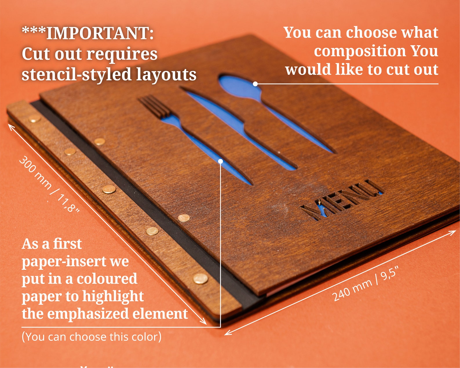 Customized Wooden Menu Folder With Cut Out Menu Holder - Etsy