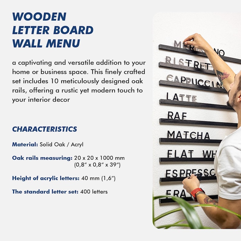 Wall Menu Letter Board Sign, Brown Oaken Rails With Changeable Letters ...