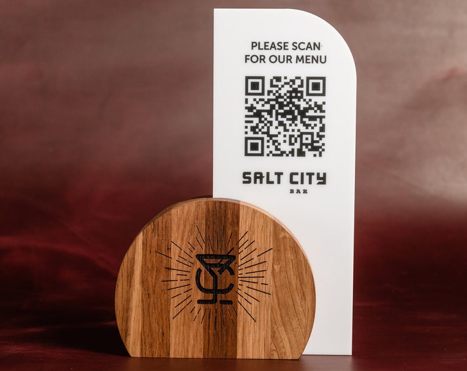 Personalised Acrylic QR Menu Stand With Logo, QR Menu Holder ...
