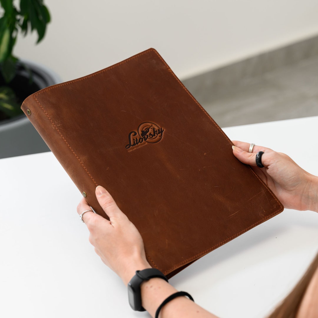 Hard Cover Menu Holder With Binder, Leather Menu Cover A4, Menu Holder ...