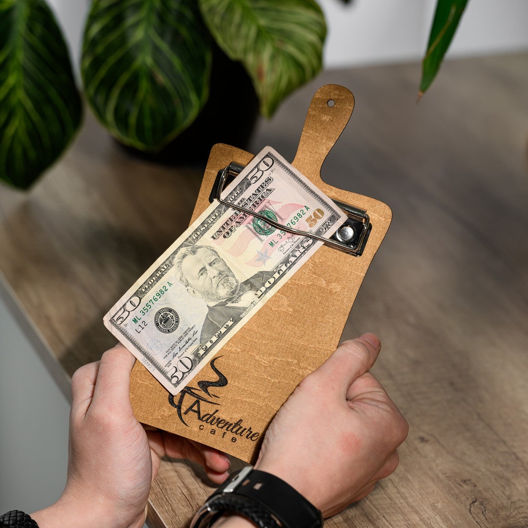Wooden Bill Organizer With Binder Clip, Waitress Check Book, Dining ...