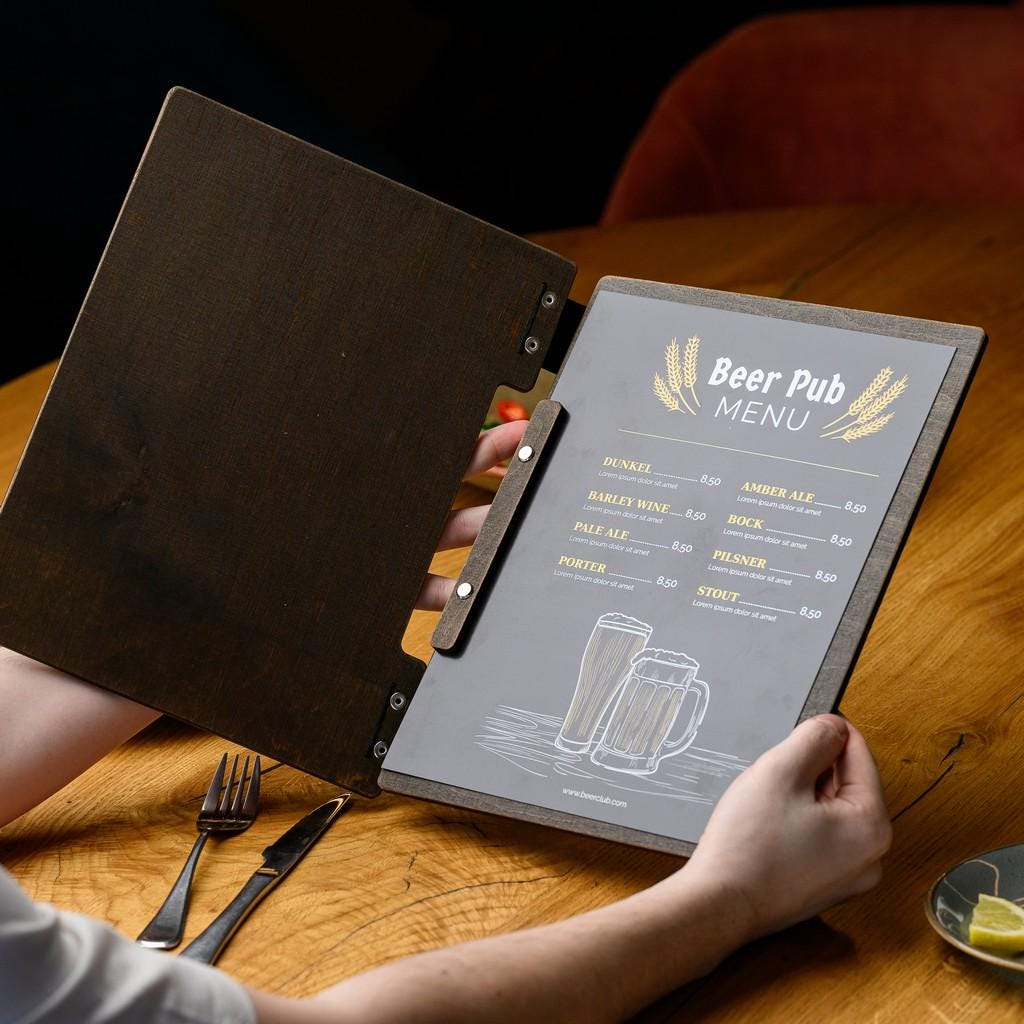 Engraved Wooden Menu Book: Restaurant Menu Holder for Changeable Sheets ...