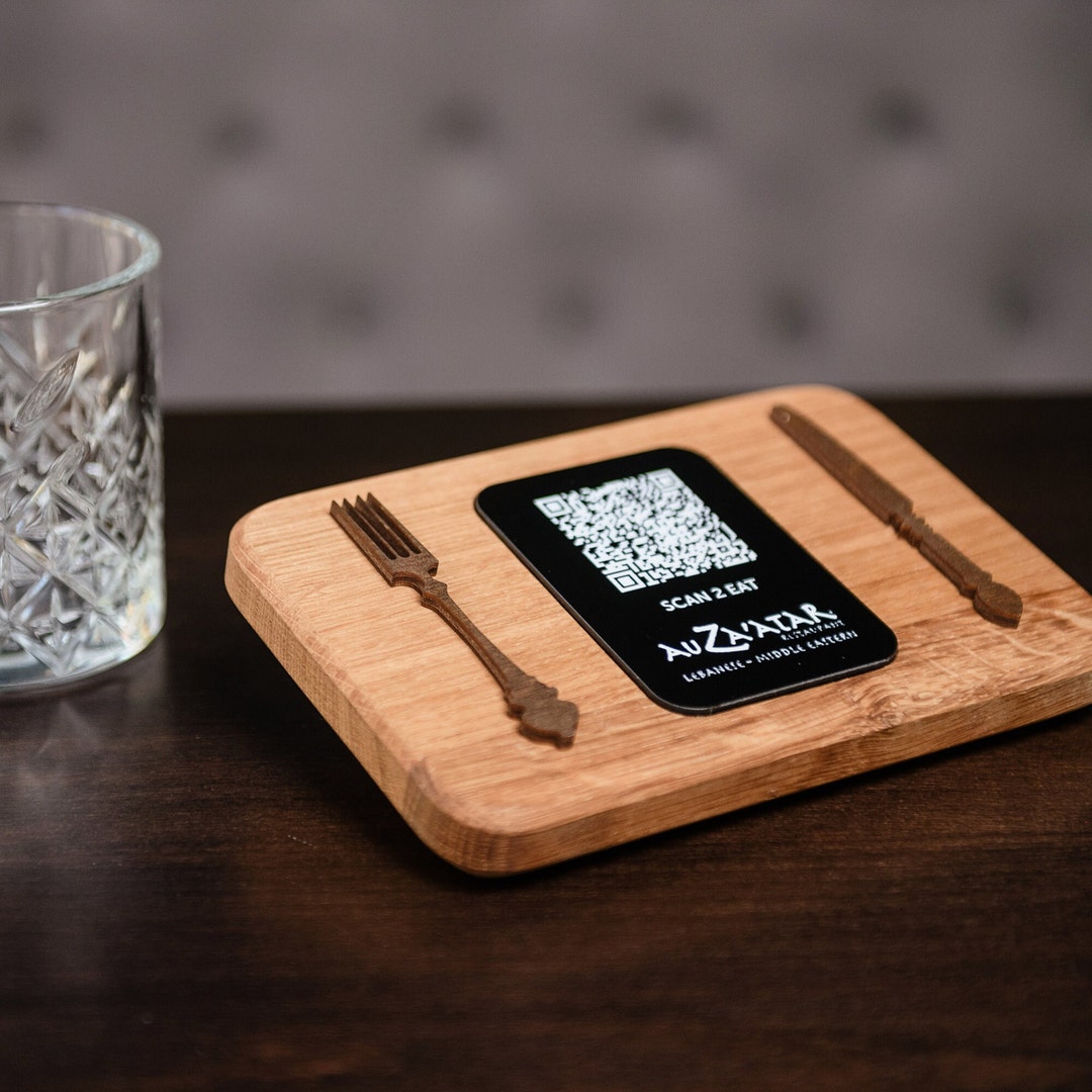 Wooden QR Code Menu With Acrylic Sign, Touchless Menu, Wooden Table ...