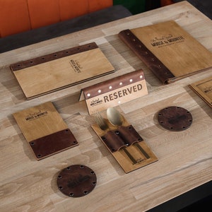 Wooden Menu Folder Fastened on Leather Strap, Personalized Menu Holder ...