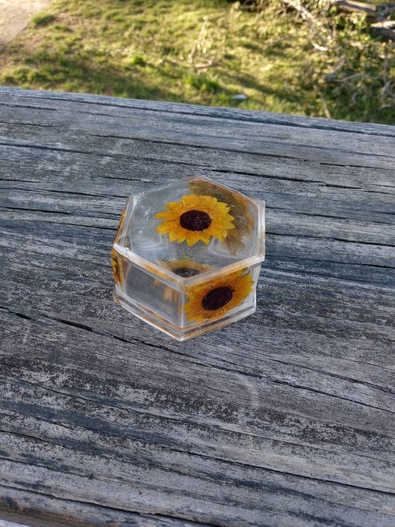 Resin Sunflower Trinket Jewelry Box Clear Box With Sunflowers | Etsy