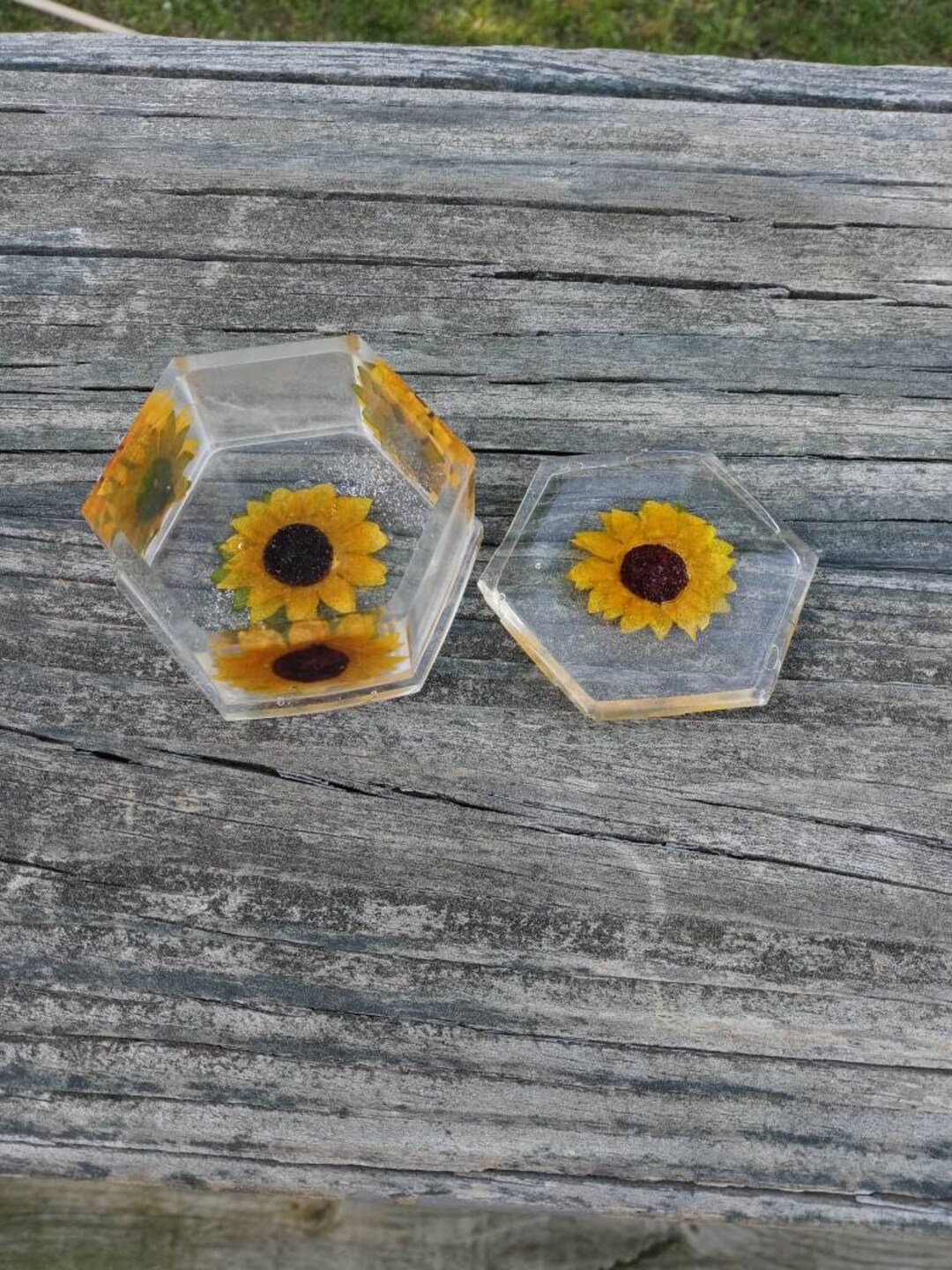 Resin Sunflower Trinket Jewelry Box Clear Box With Sunflowers - Etsy