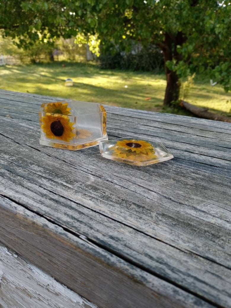 Resin Sunflower Trinket Jewelry Box Clear Box With Sunflowers | Etsy