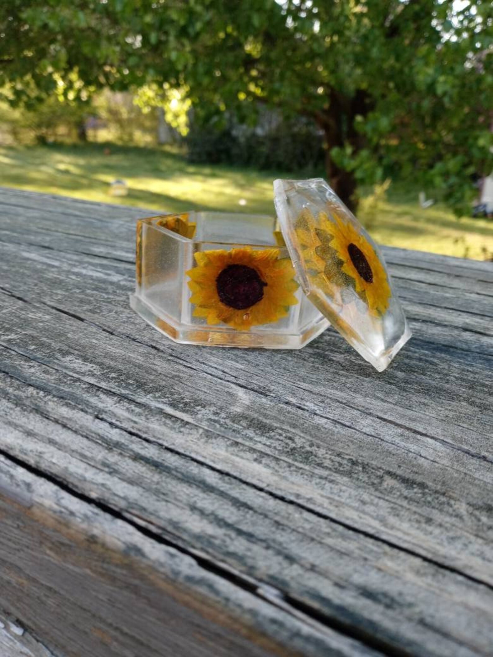 Resin Sunflower Trinket Jewelry Box Clear Box With Sunflowers | Etsy